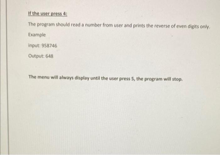 Solved Write a program that prints out the following menu: | Chegg.com