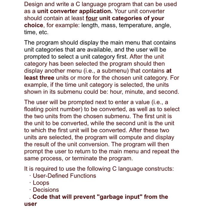 Solved Design and write a C language program that can be | Chegg.com