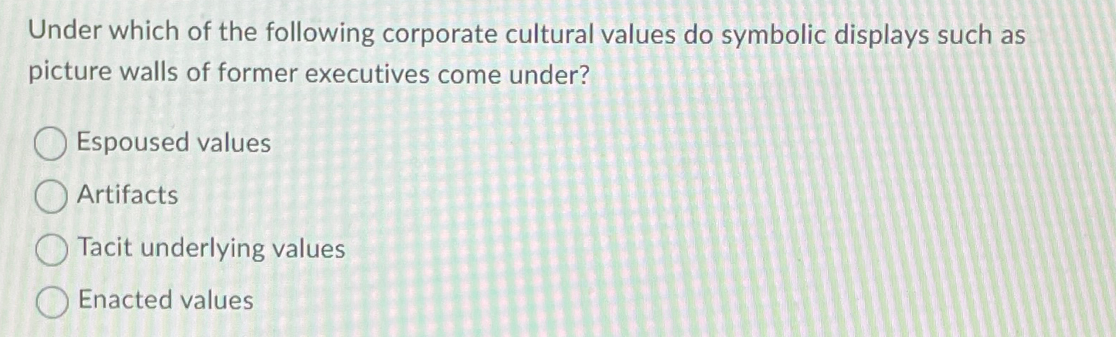 Solved Under which of the following corporate cultural | Chegg.com