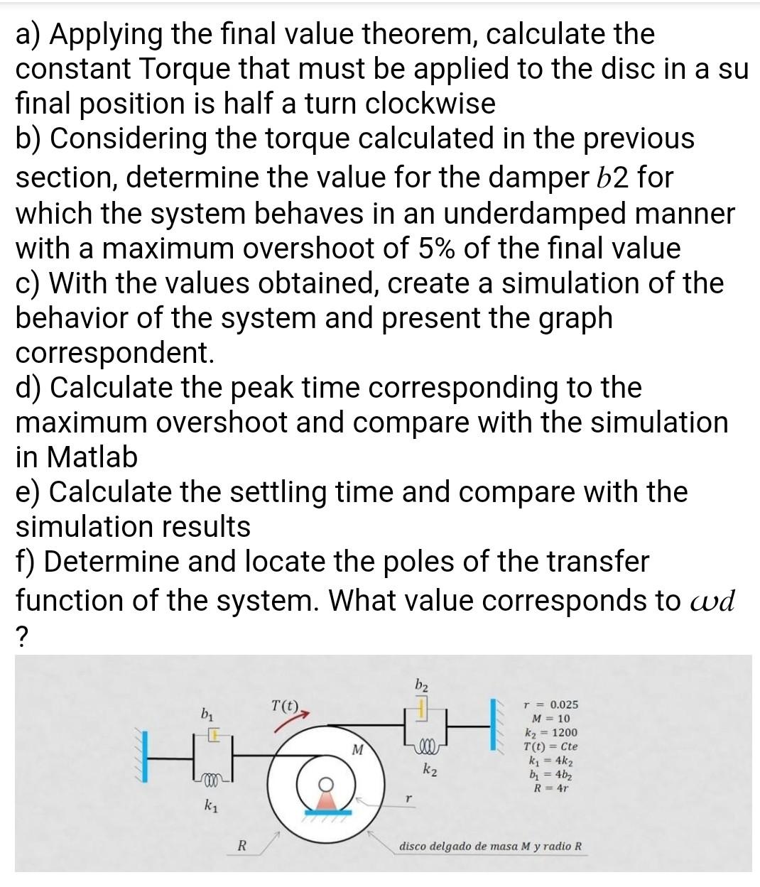 Solved a) Applying the final value theorem, calculate the | Chegg.com