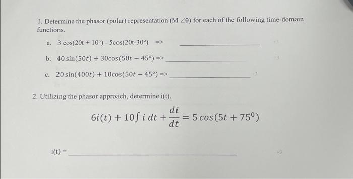 Solved 1. Determine the phasor (polar) representation (M Ze) | Chegg.com