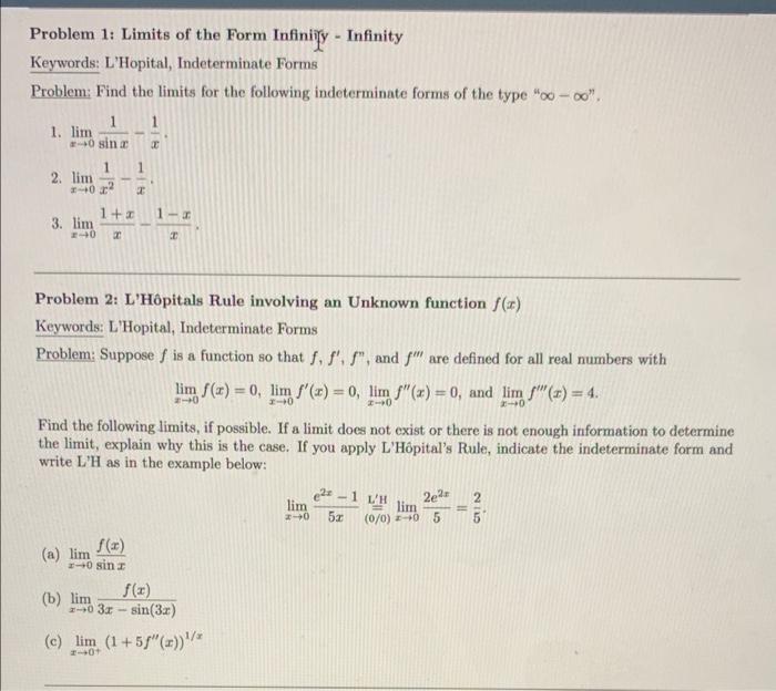 Solved Problem 1: Limits of the Form Infinity - Infinity | Chegg.com