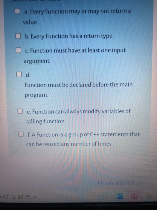 Solved Choose correct statement about Functions in C++ | Chegg.com Solved Choose correct statement about Functions in C++ | Chegg.com