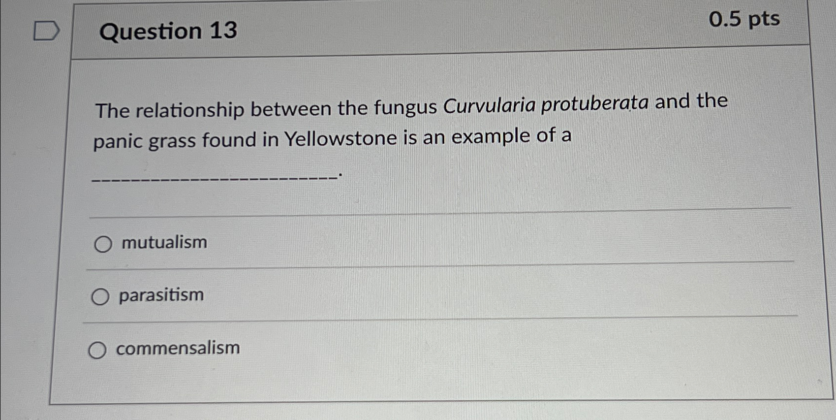 Solved Question 130.5ptsThe relationship between the fungus | Chegg.com