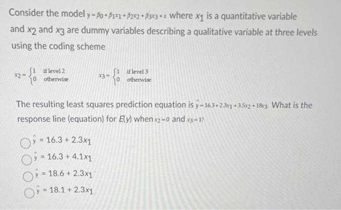 Solved Consider the model y=β0+β1x1+β2x2+β3+3+z where x1 is | Chegg.com