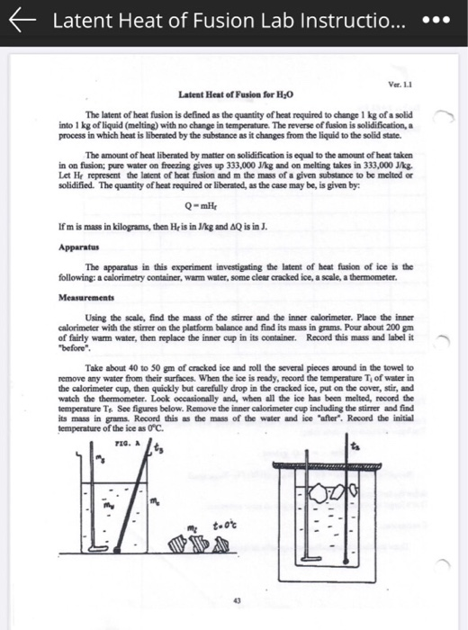 Solved Latent Heat of Fusion Lab Instructio... ••• Latent | Chegg.com