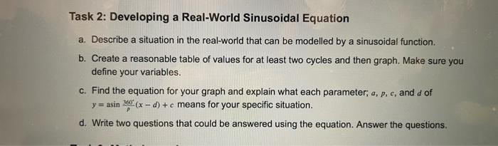 Solved Task 2: Developing a Real-World Sinusoidal Equation | Chegg.com