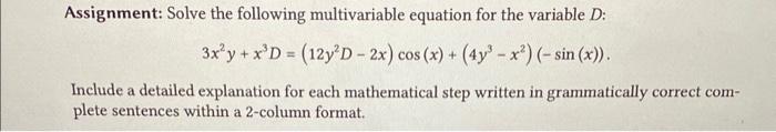Solved Assignment: Solve the following multivariable | Chegg.com