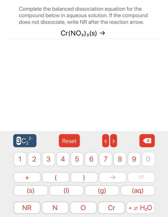 Solved Complete the balanced dissociation equation for the | Chegg.com