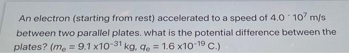 Solved An electron (starting from rest) accelerated to a | Chegg.com