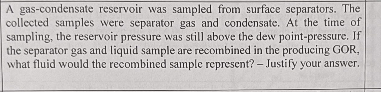 Solved A gas-condensate reservoir was sampled from surface | Chegg.com
