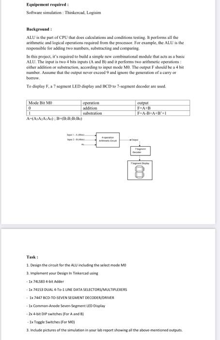 Background : AL.U is the part of CPU that does | Chegg.com