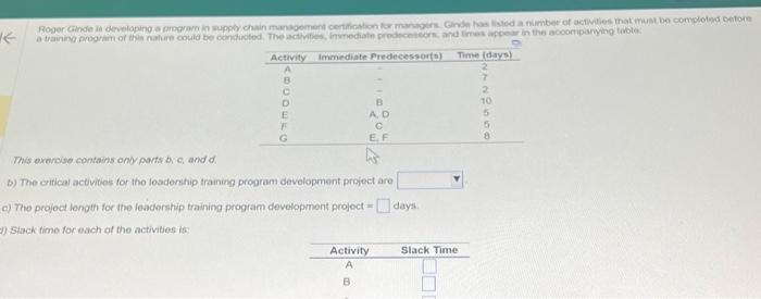 Solved This exercise contains ond parts b, c, and d. b) The | Chegg.com