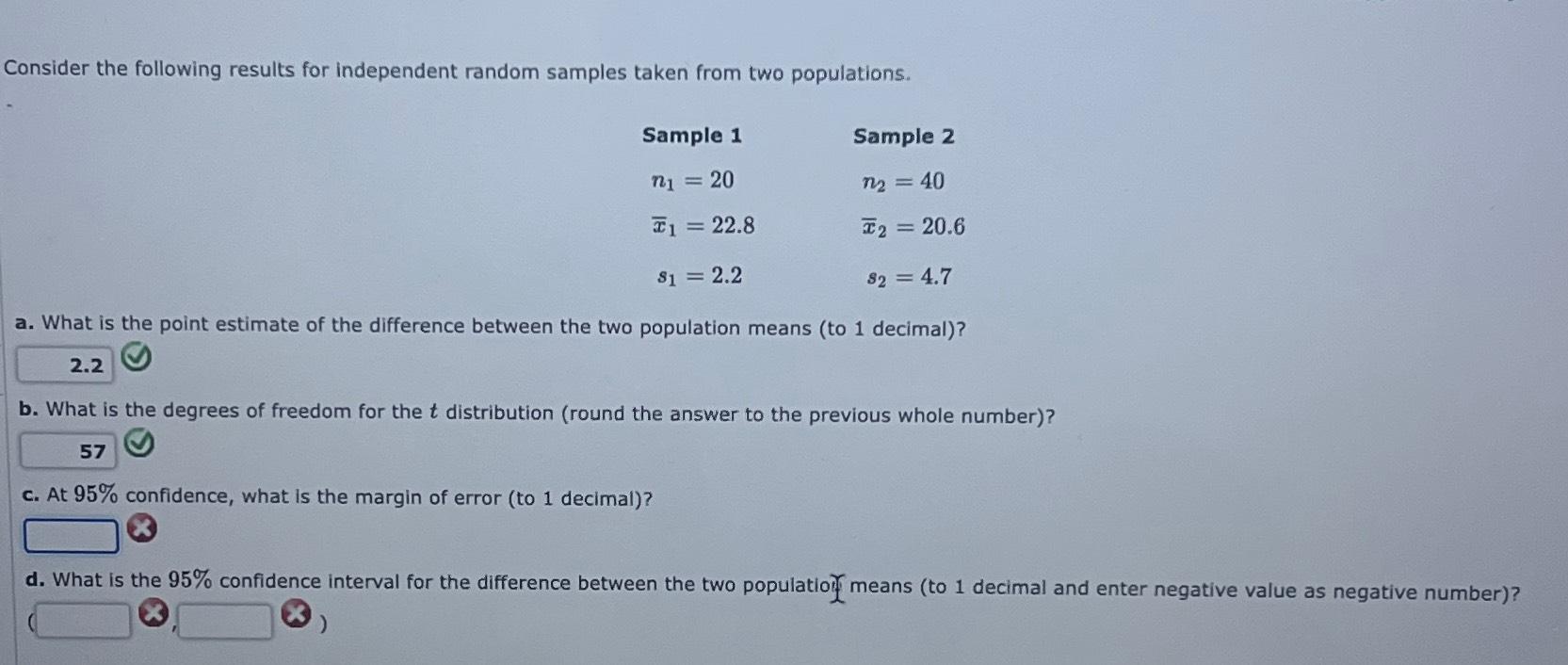 Solved Consider the following results for independent random | Chegg.com