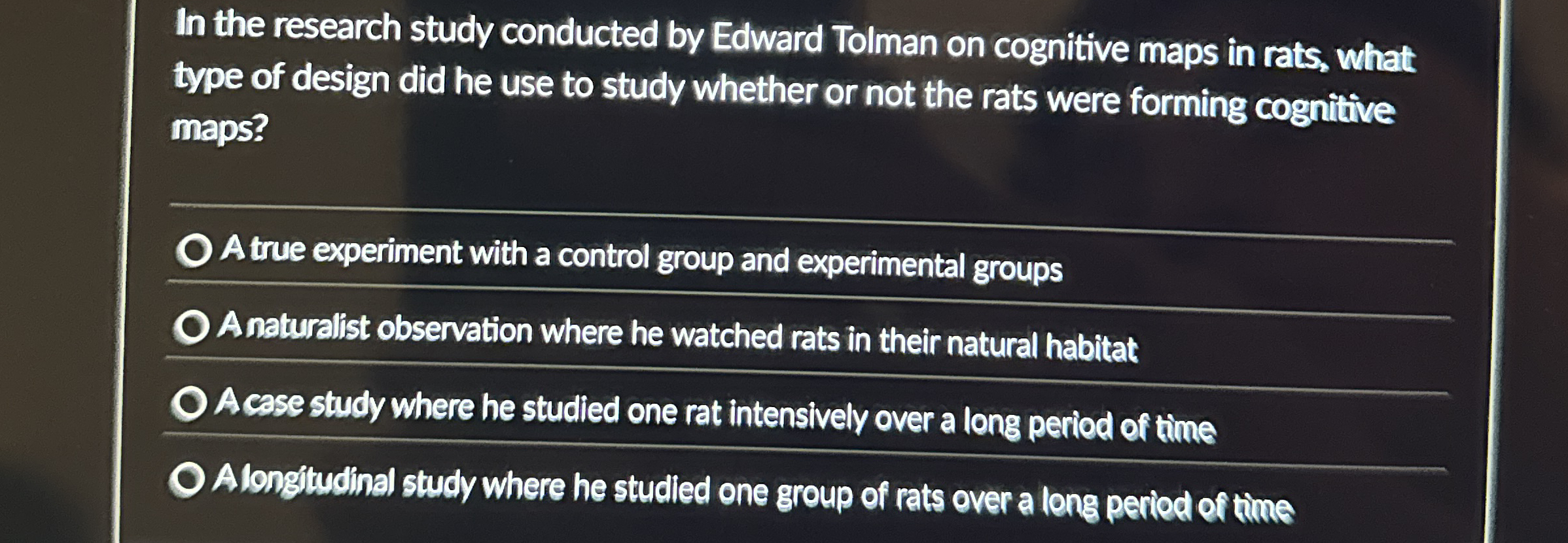 Solved In the research study conducted by Edward Tolman on | Chegg.com