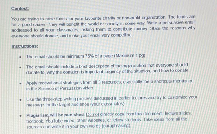 Context: You are trying to raise funds for your | Chegg.com