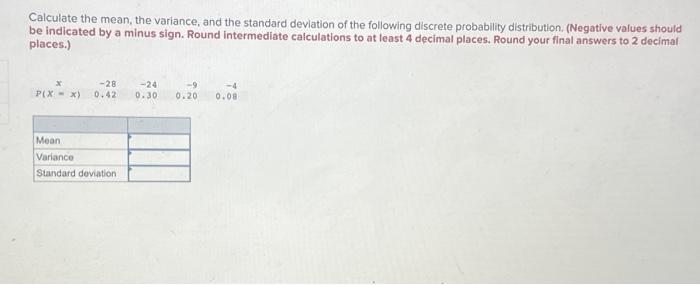 Solved Calculate the mean, the variance, and the standard | Chegg.com