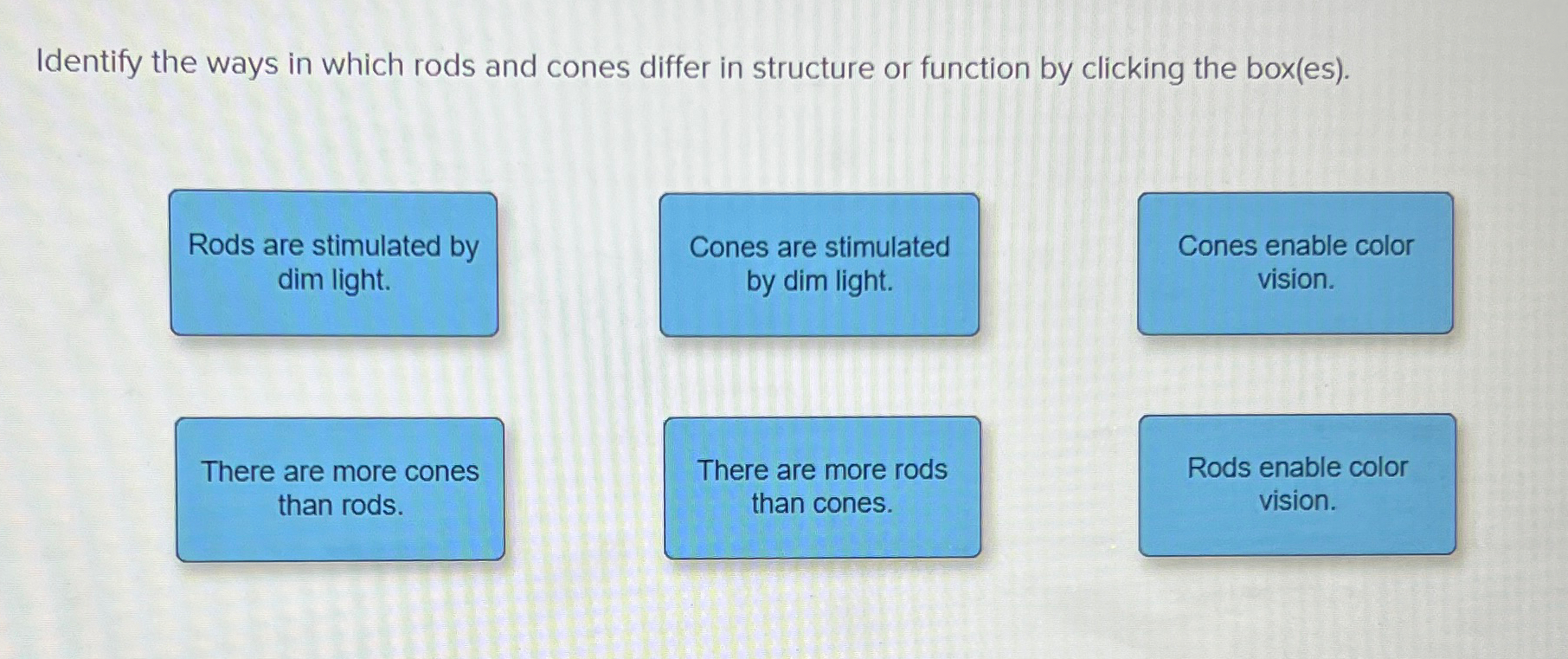 Solved Identify the ways in which rods and cones differ in | Chegg.com