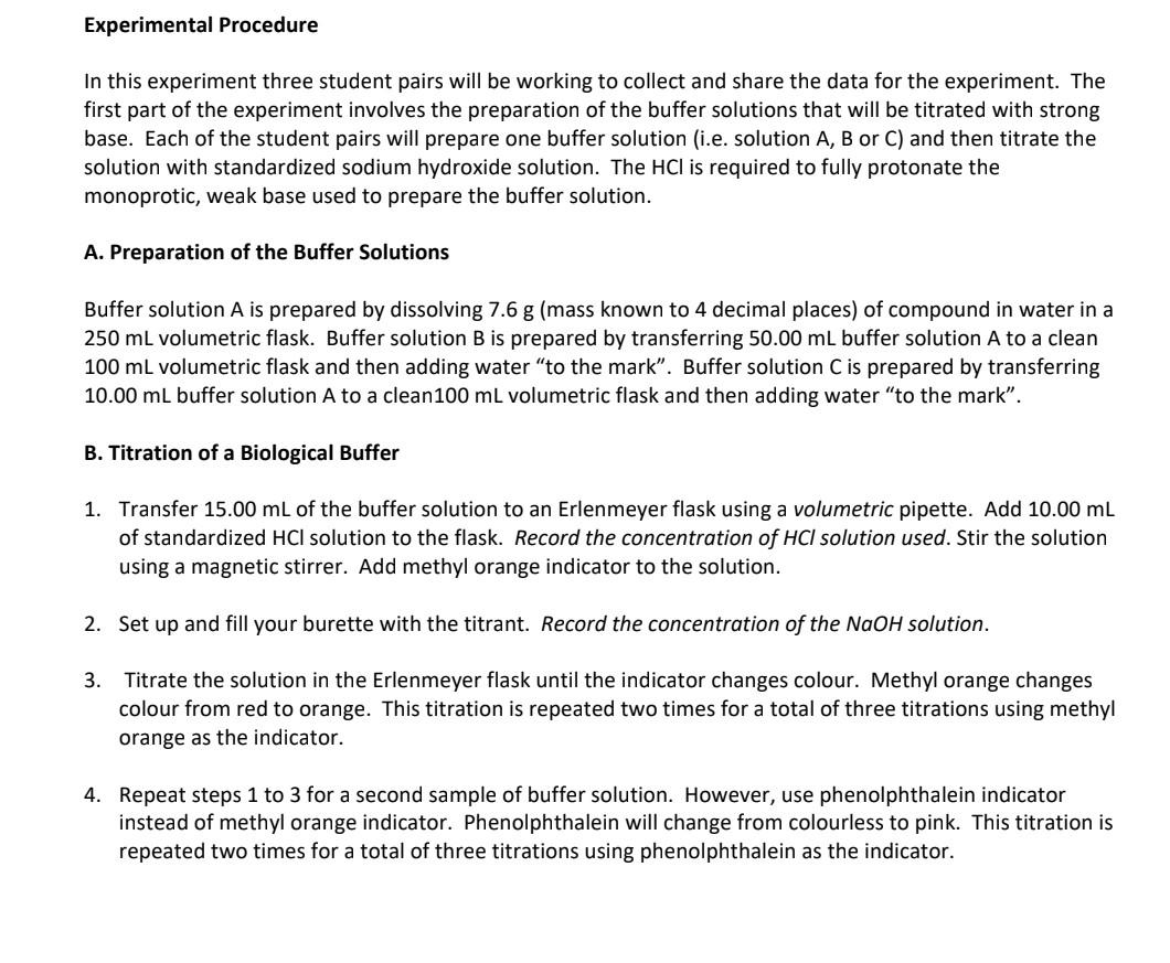 Solved I need to calculate molar concentration of the buffer | Chegg.com