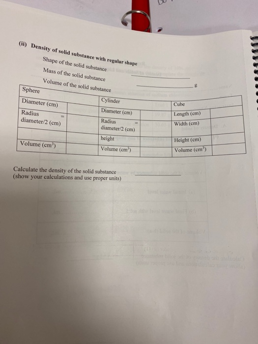 Solved (ii) Density of solid substance with regular shape | Chegg.com