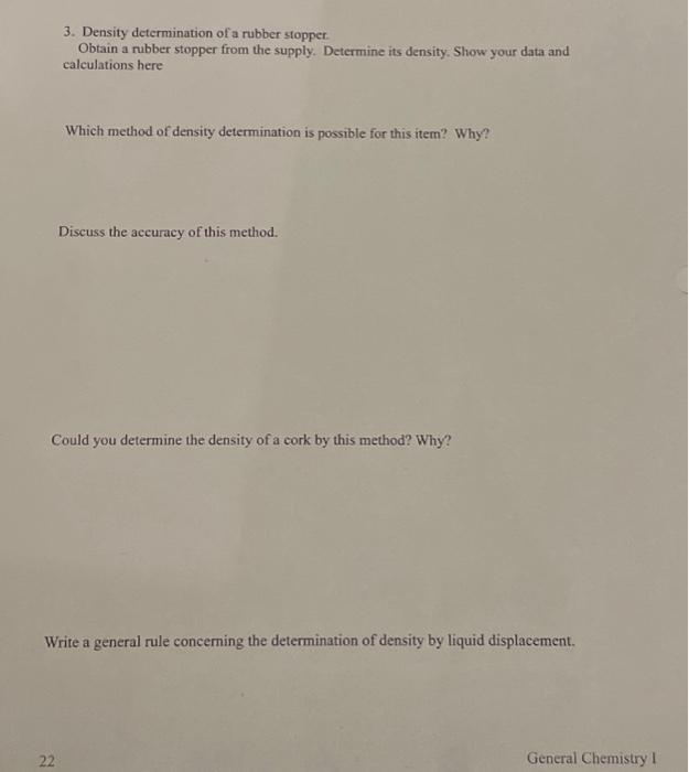 Solved 3. Density determination of a rubber stopper. Obtain | Chegg.com