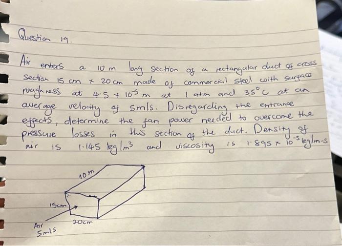 Solved Air enters a 10 m long section of a rectangular duct | Chegg.com