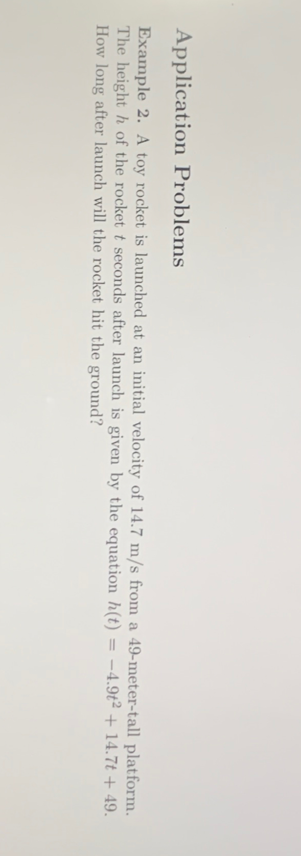 Solved Application ProblemsExample 2. ﻿A toy rocket is | Chegg.com