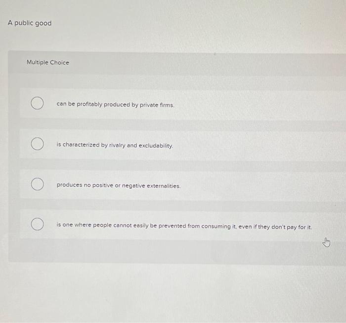 Solved A public good Multiple Choice can be profitably | Chegg.com