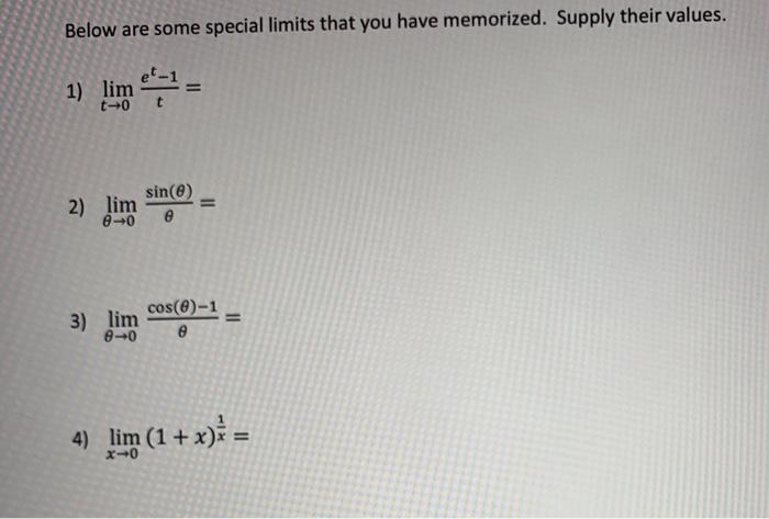 Solved Below are some special limits that you have | Chegg.com
