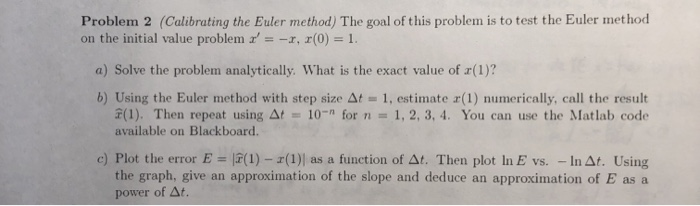 Solved Problem 2 (Calibrating the Euler method) The goal of | Chegg.com