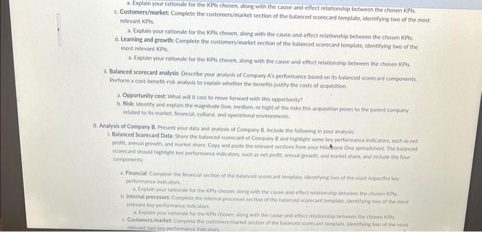 2. Explain your rationale for the KPls chosen, along | Chegg.com