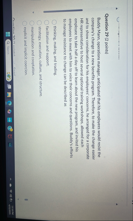 Solved Question 29 (2 ﻿points)Buddy Mann, operations | Chegg.com