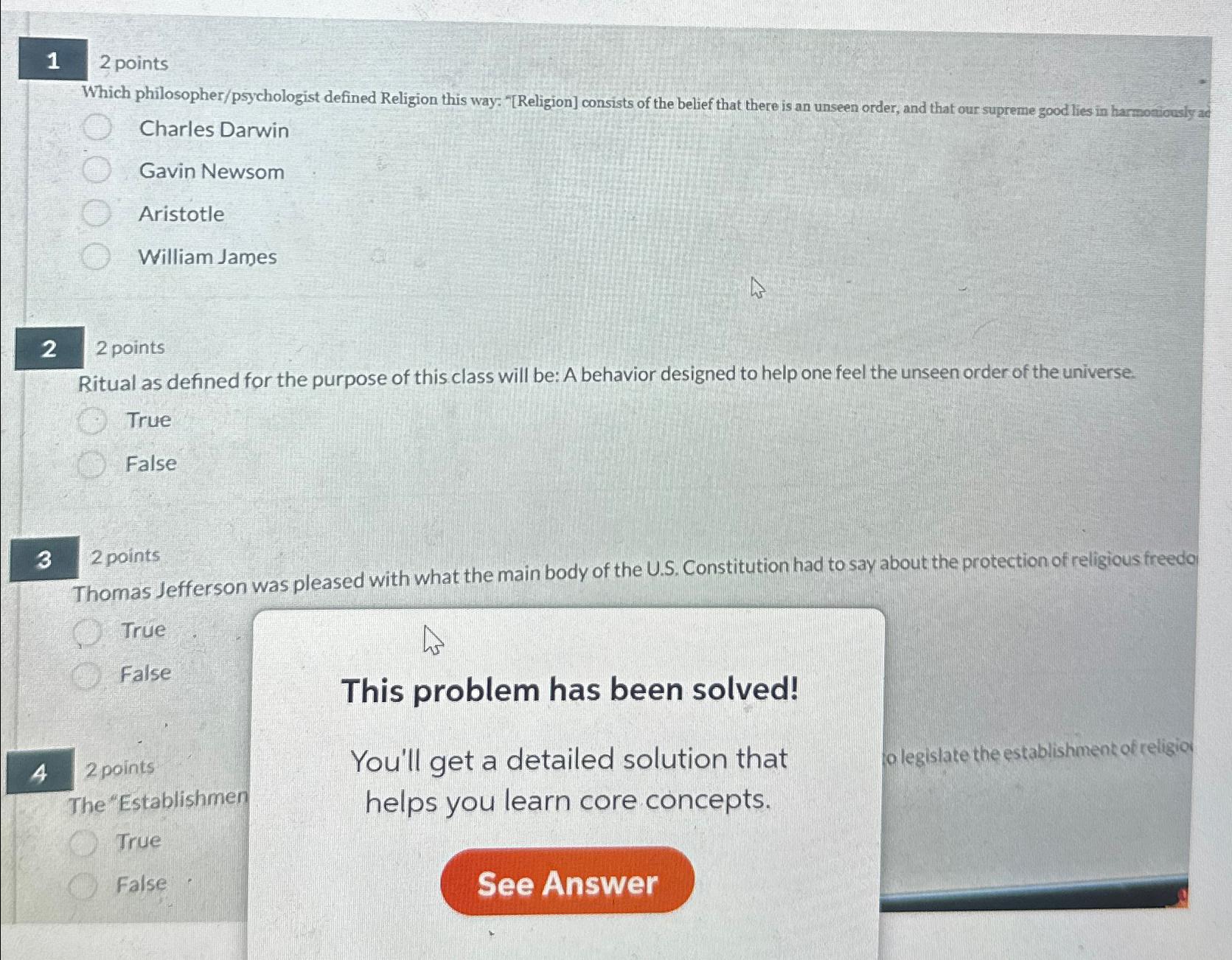 Solved 12 ﻿pointsWhich philosopher/psychologist defined | Chegg.com