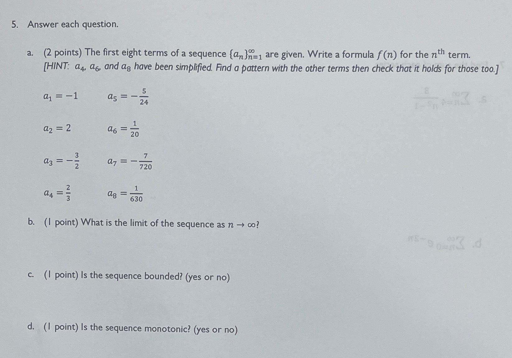 Solved Answer each question.a. (2 ﻿points) ﻿The first eight | Chegg.com