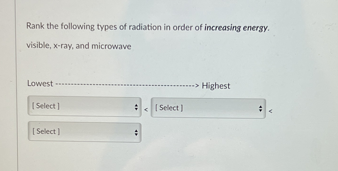Solved Rank the following types of radiation in order of | Chegg.com