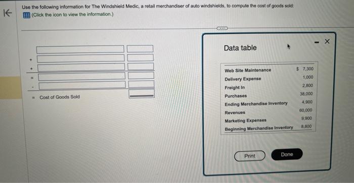 Solved Use the following information for The Windshield | Chegg.com