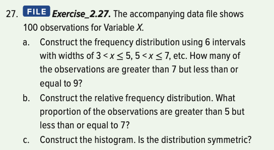 Solved FILE Exercise_2.27. ﻿The accompanying data file | Chegg.com