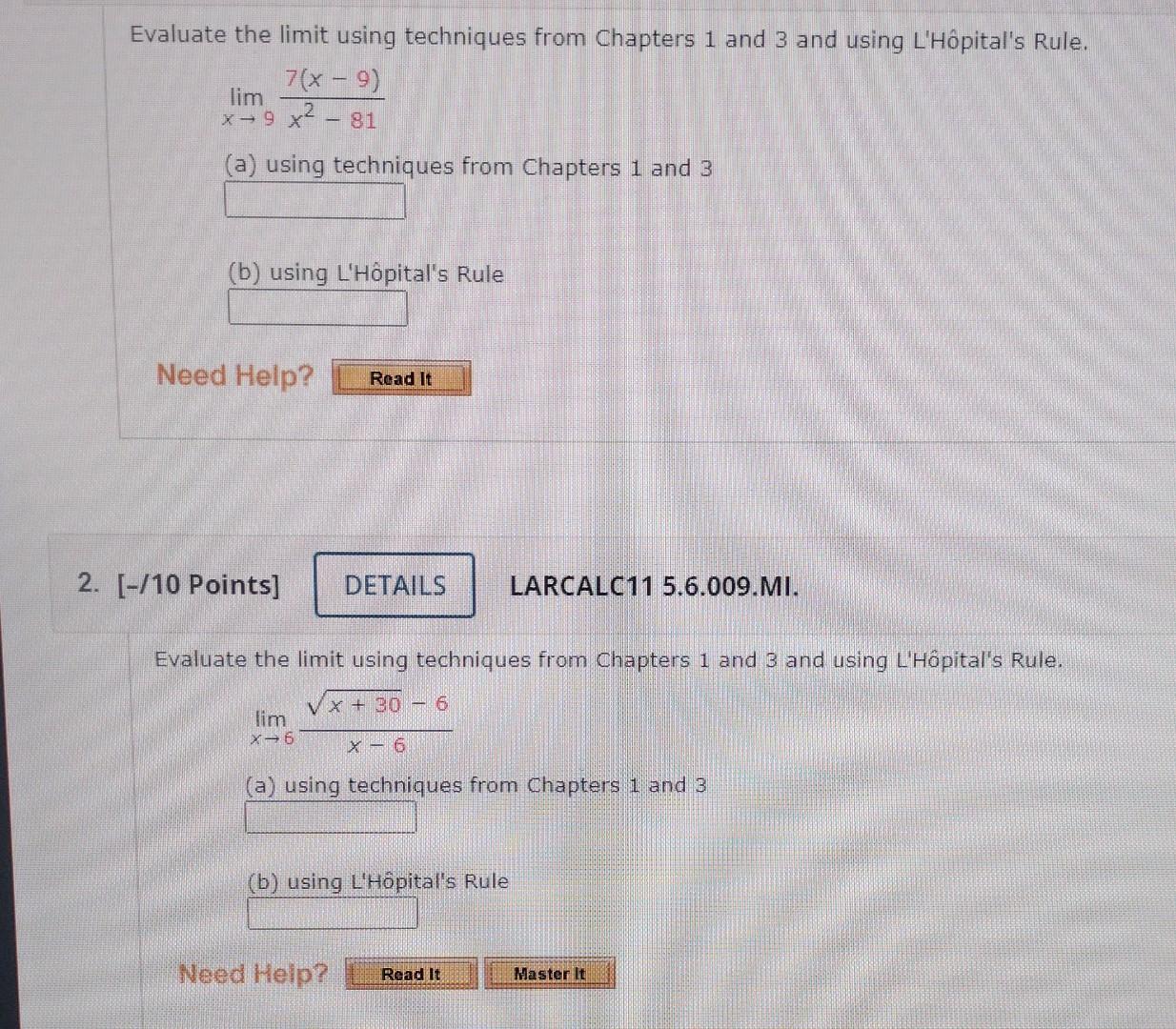 Solved Evaluate the limit using techniques from Chapters 1 | Chegg.com