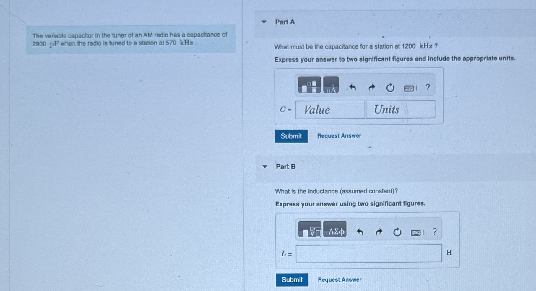Solved The variable capacitor in the tuner of an AM radio | Chegg.com