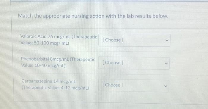 Match the appropriate nursing action with the lab | Chegg.com