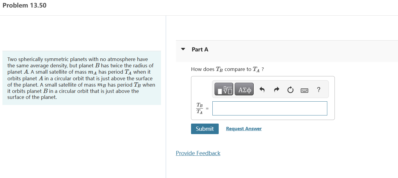 Solved Problem 13.50Two spherically symmetric planets with | Chegg.com