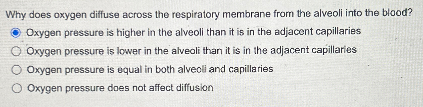 Solved Why does oxygen diffuse across the respiratory | Chegg.com