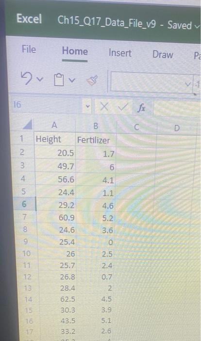 Solved Excel Ch15_Q17_Data_File_v9 - Saved File Home Insert | Chegg.com