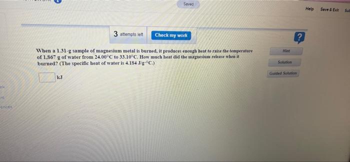 Solved Saved Help Save & E Sut 3 attempts ten Check my work | Chegg.com