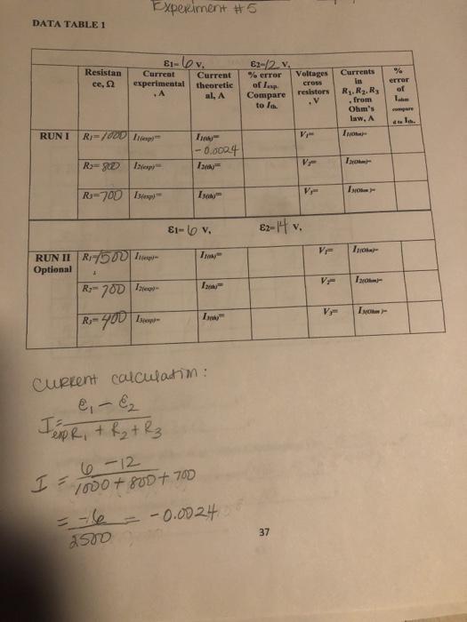Solved Experiment #5 DATA TABLE 1 Resistan ce, , Ω 81-lov. | Chegg.com