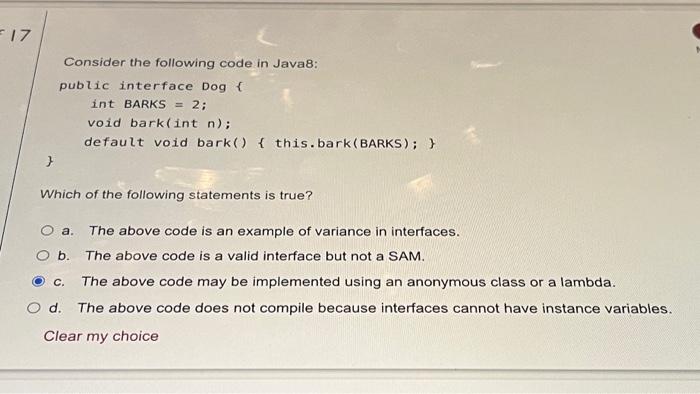 Solved 17 Consider the following code in Java8: public | Chegg.com