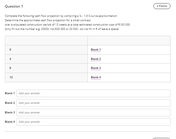 Solved Question 1Complete the following cash flow projection | Chegg.com