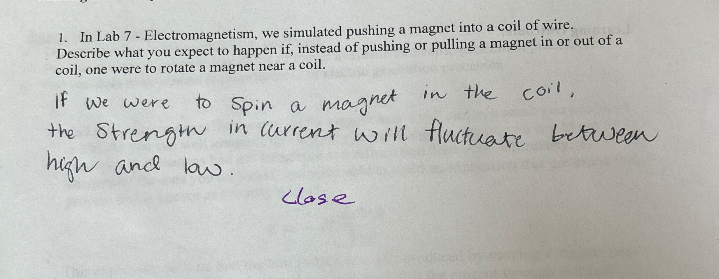 Solved In Lab 7 - ﻿Electromagnetism, we simulated pushing a | Chegg.com