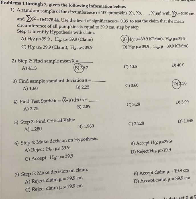 Solved roblems 1 through 7 , given the following information | Chegg.com