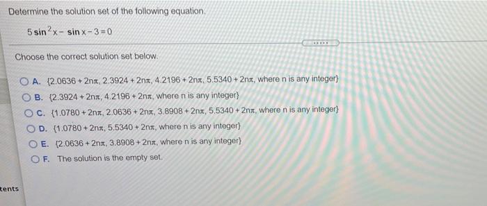 Solved Determine the solution set of the following equation | Chegg.com